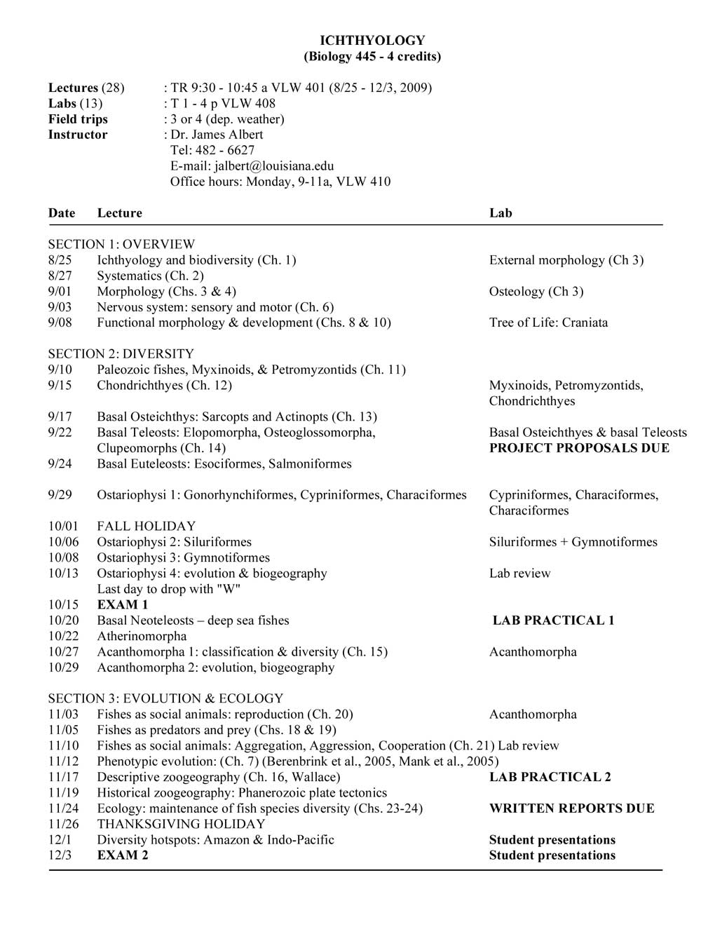 Biol 445 Ichthyology
